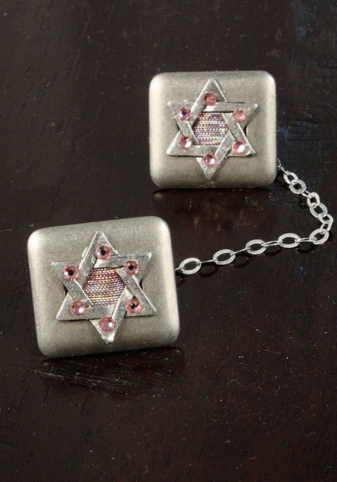 Silver Tallit Clips With Pink Center and Pink Swarovski Crystals - Etsy