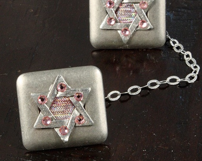 Silver Tallit Clips With Pink Center and Pink Swarovski | Etsy