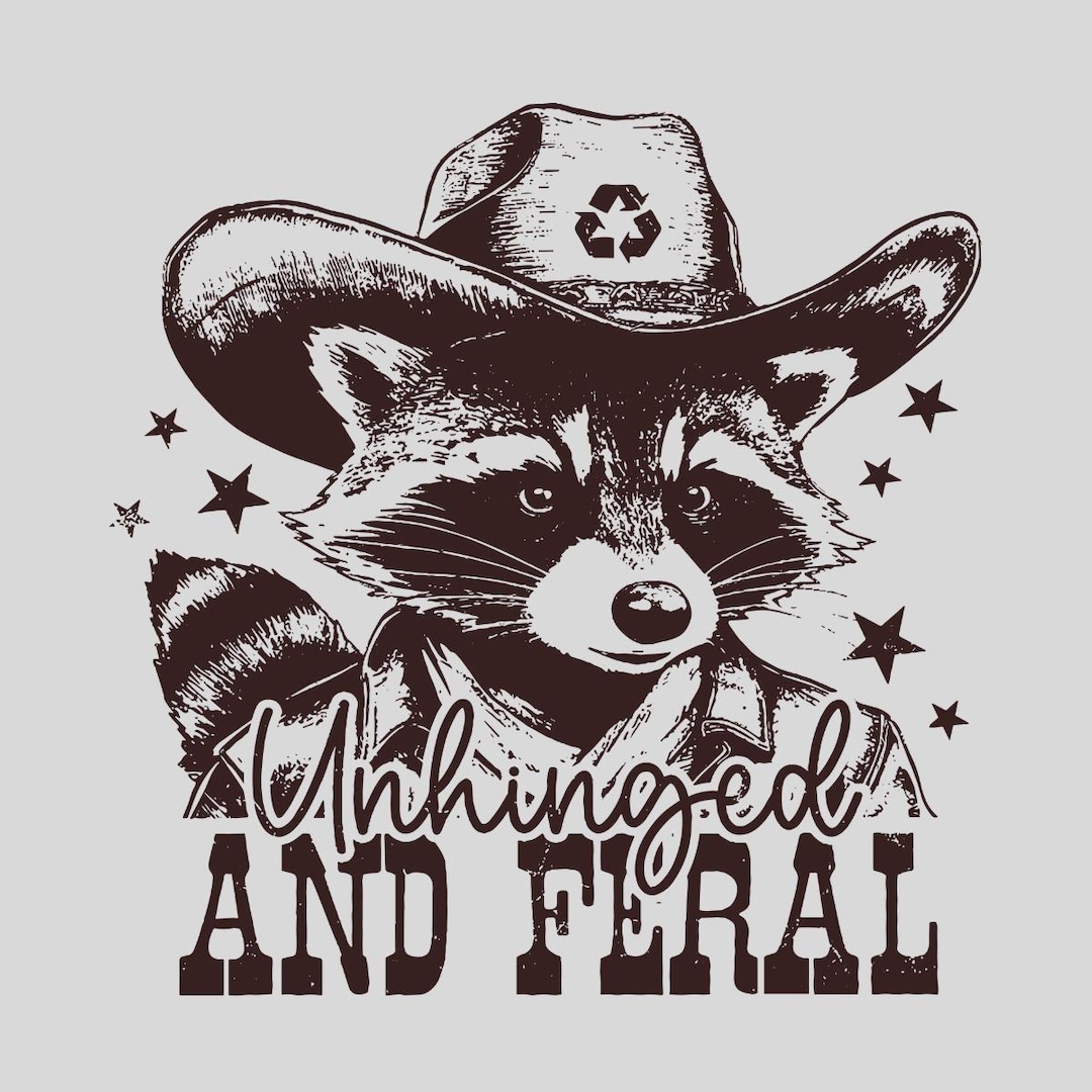 Unhinged and Feral Png, Funny Raccoon Png, Rock'n Feral Racoon, Vintage ...