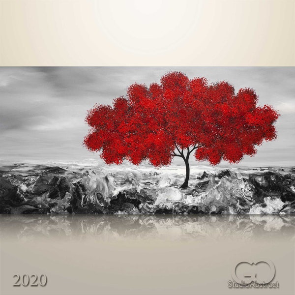 Red Trees Painting - Etsy