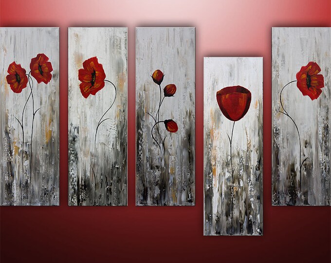 LARGE Abstract Modern Poppies Painting Original Floral Art by Catalin ...