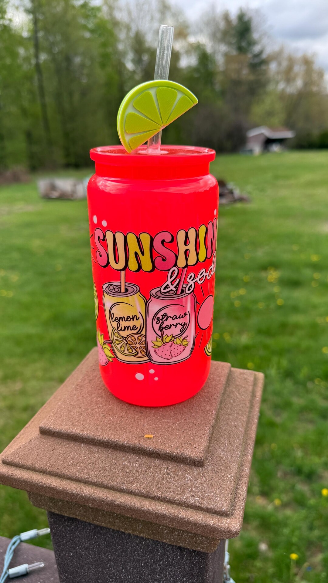 16 Oz ‘sunshine & Soda’ Glass Tumbler – Colorful Fruit Design, Summer ...