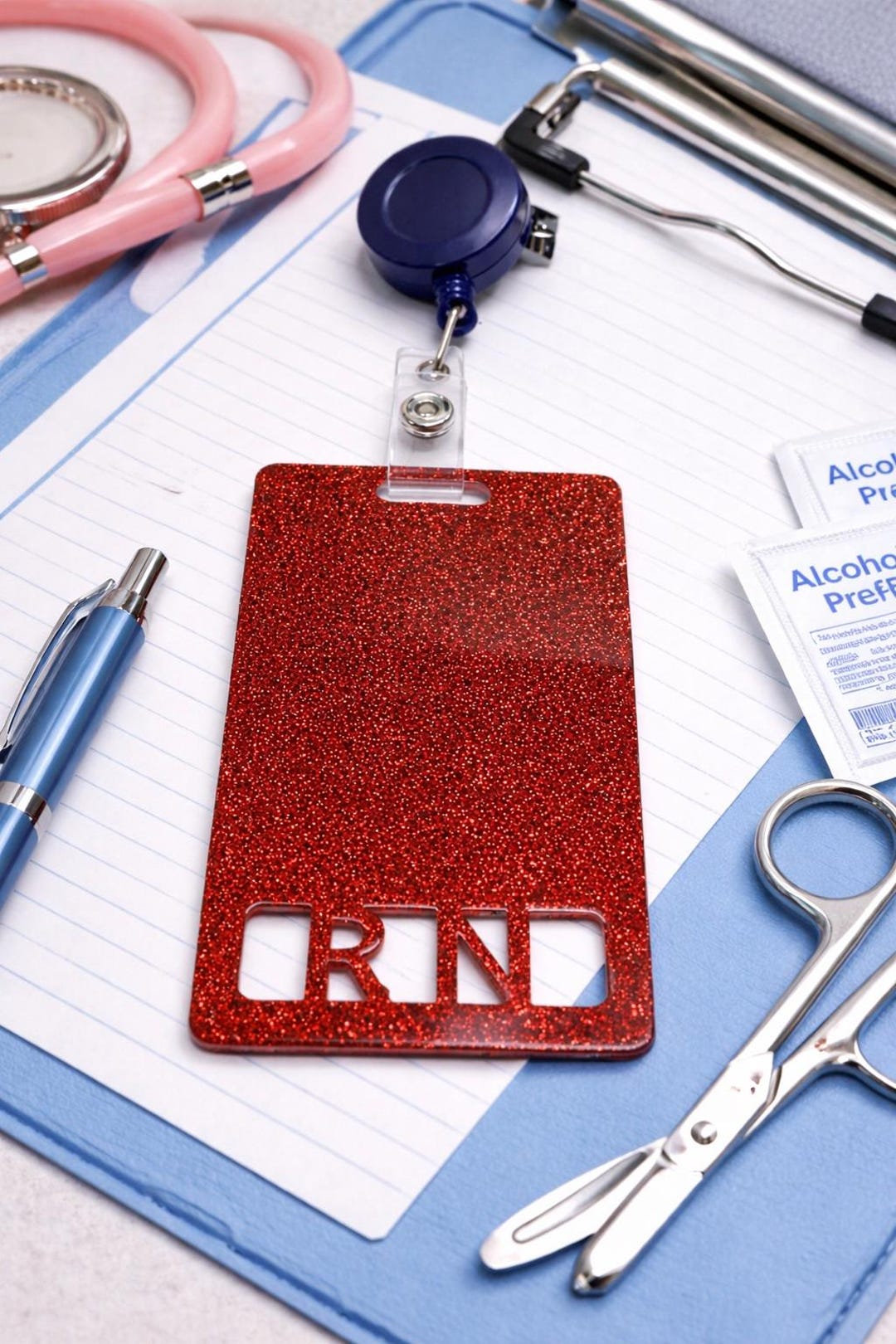 RN Badge Card | Registered Nurse Badge Insert | Red Glitter RN ID ...