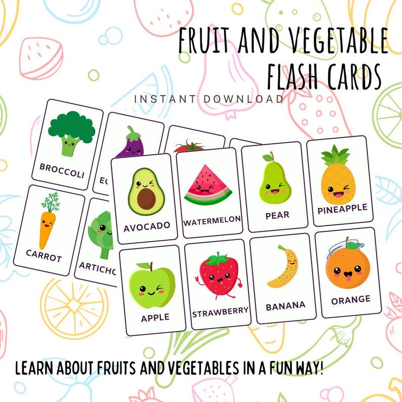 Fruit and Vegetables Flash Cards, Fruit Cards, Vegetables Cards ...