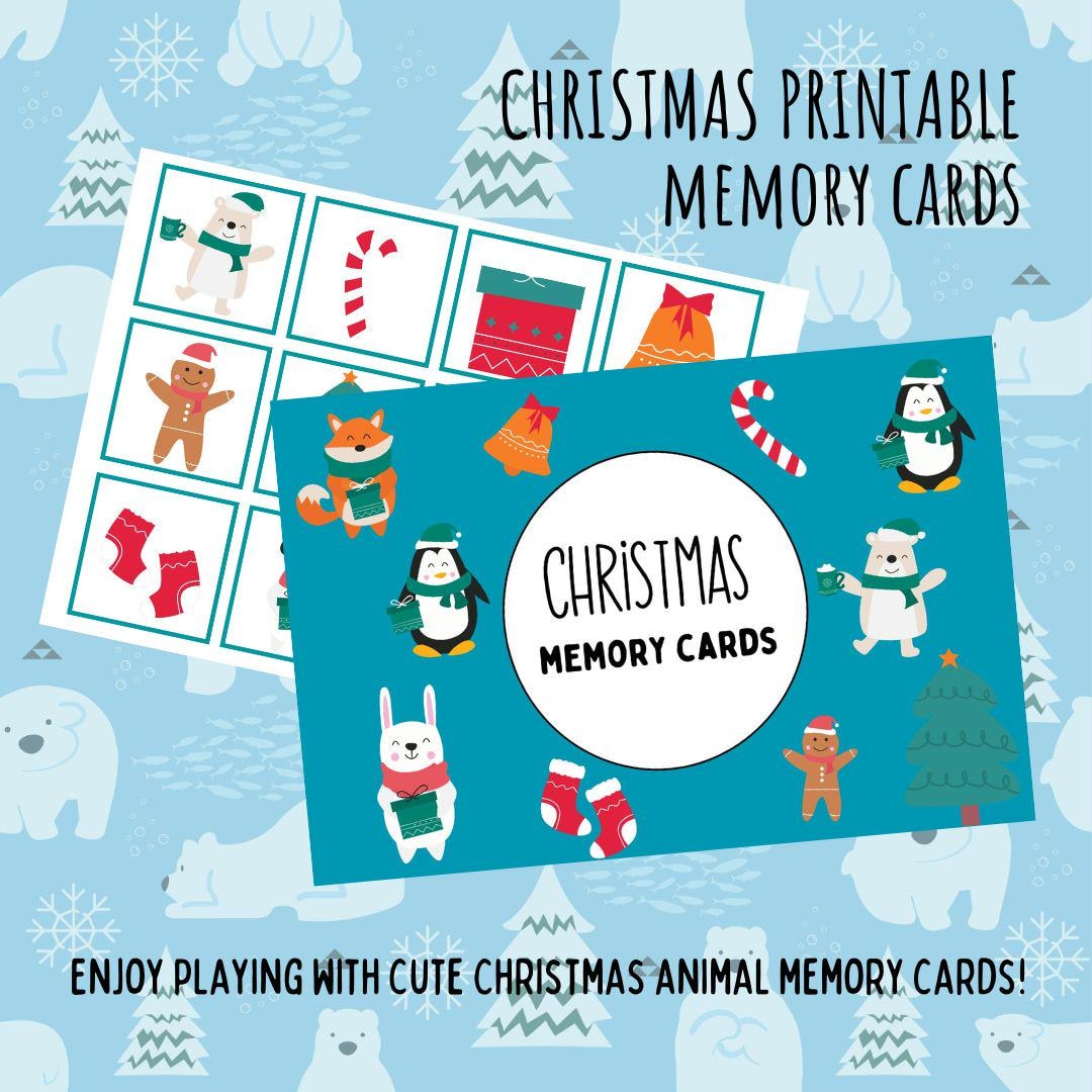 Christmas Memory Cards, Memory Cards, Printable Memory Cards, Animal ...
