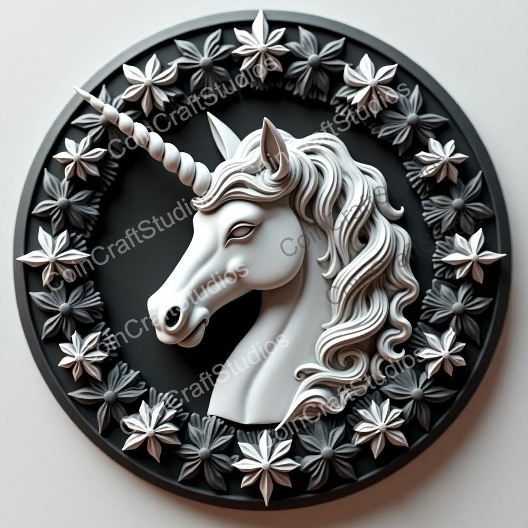 Mystic Unicorn Depth Map Coin for CNC & Fiber Laser Engraving | Custom ...