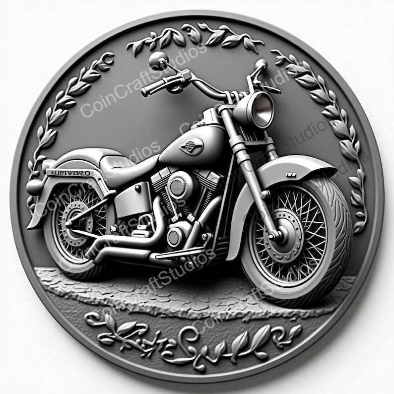 Viking Motorcycle Depth Map Coin for CNC & Fiber Laser Engraving ...