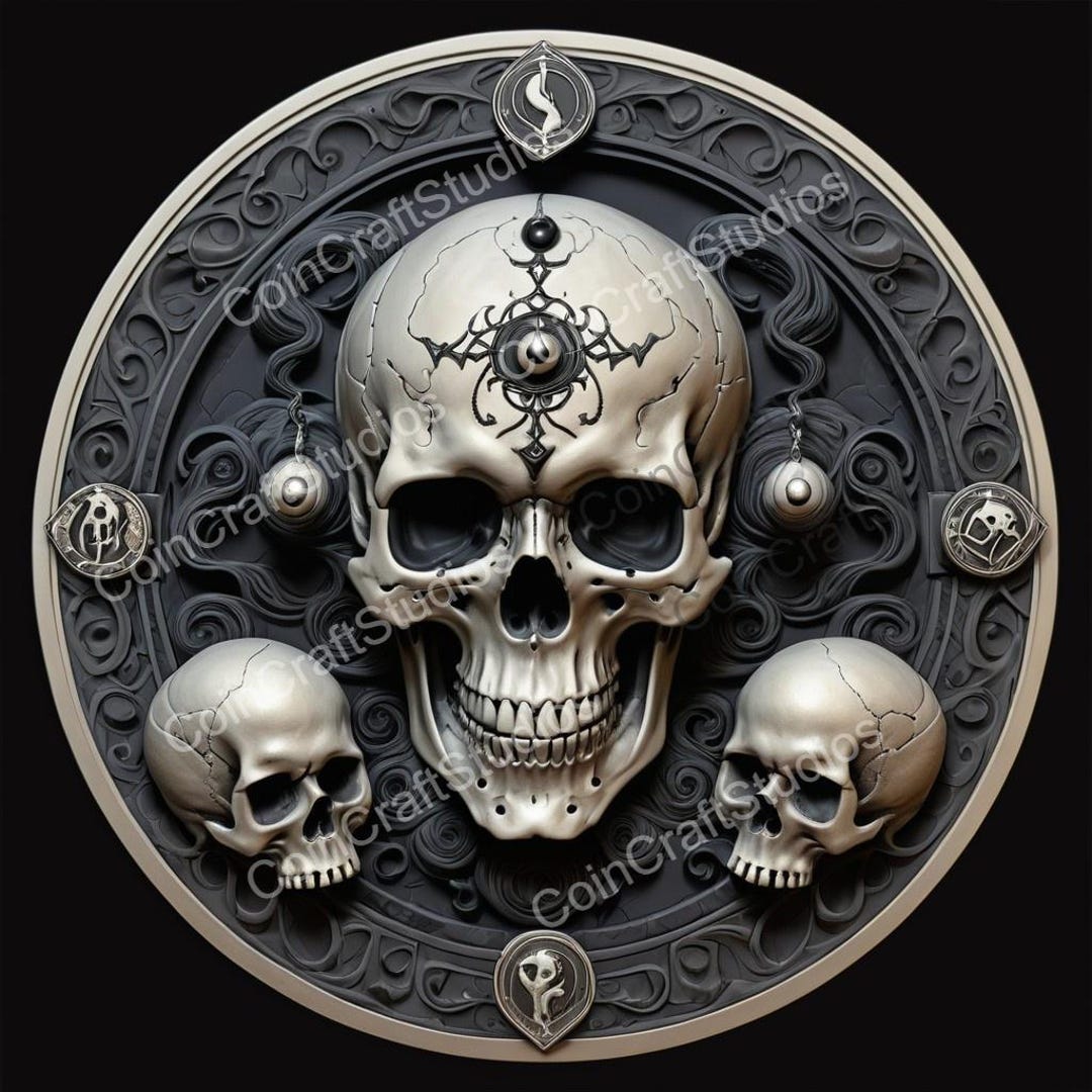 Triple Skull Depthmap for CNC and Fiber Laser – Grayscale 3D File for ...