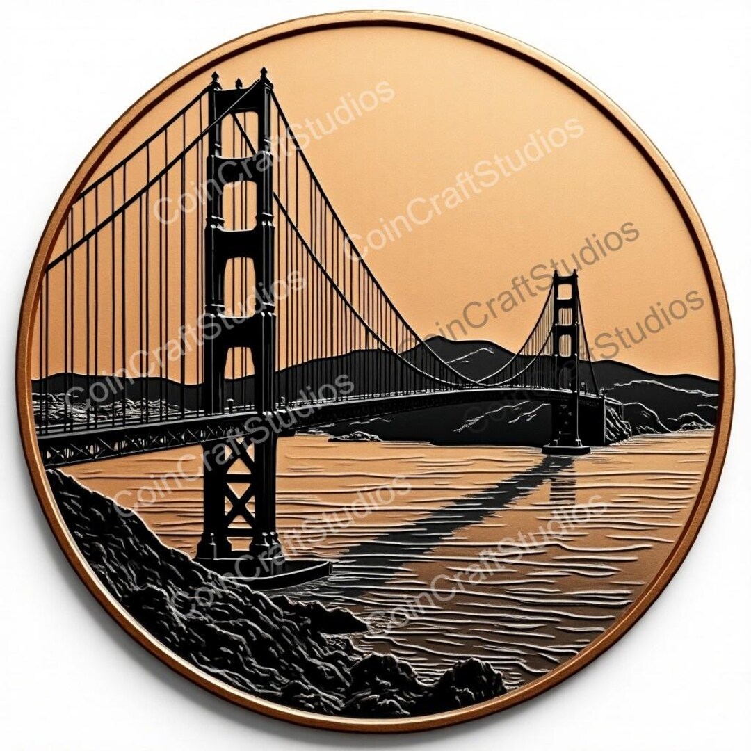 Golden Gate Sunrise Depth Map Coin for CNC & Fiber Laser Engraving ...