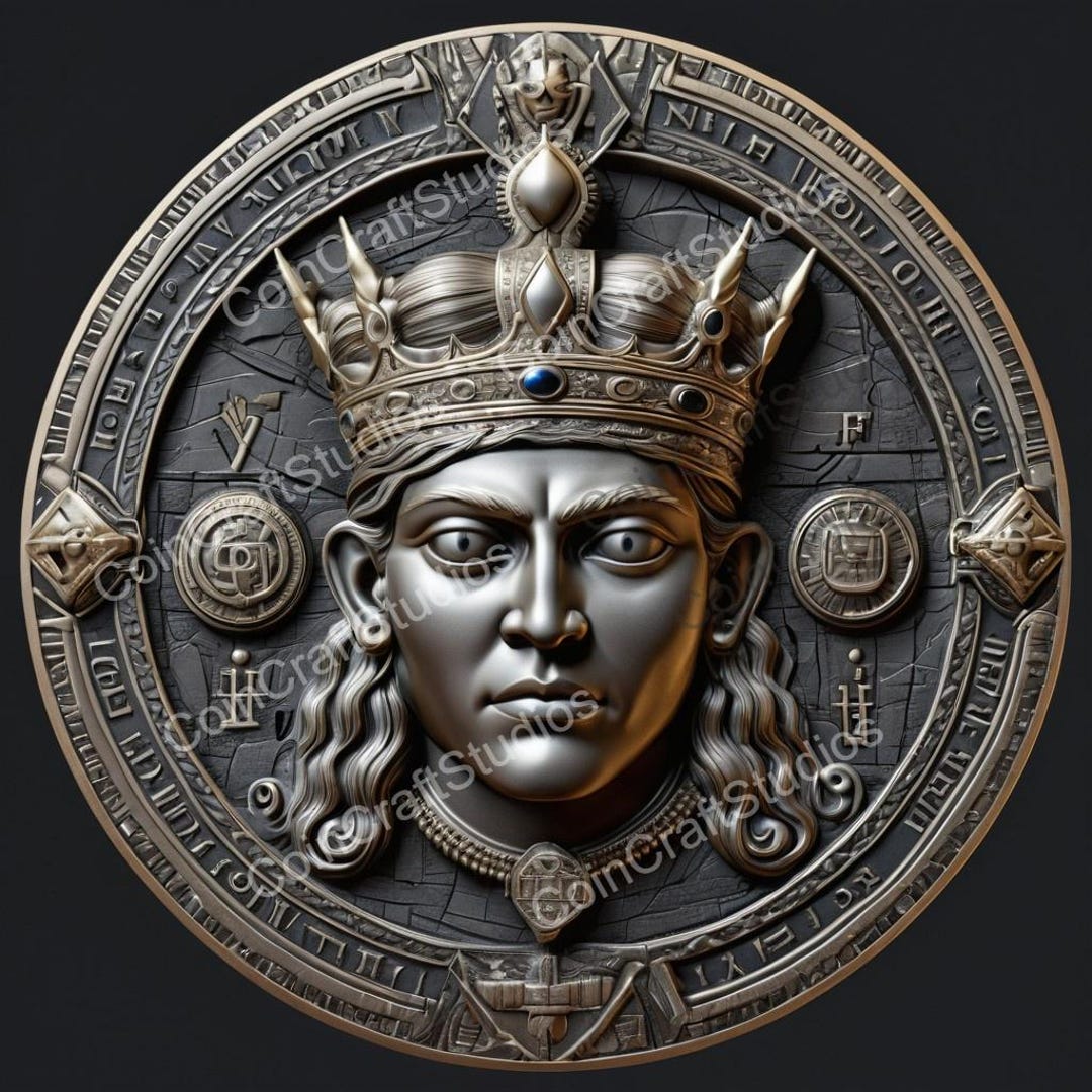 Pharaoh Mask Depth Map Coin for CNC & Fiber Laser Engraving | Custom ...