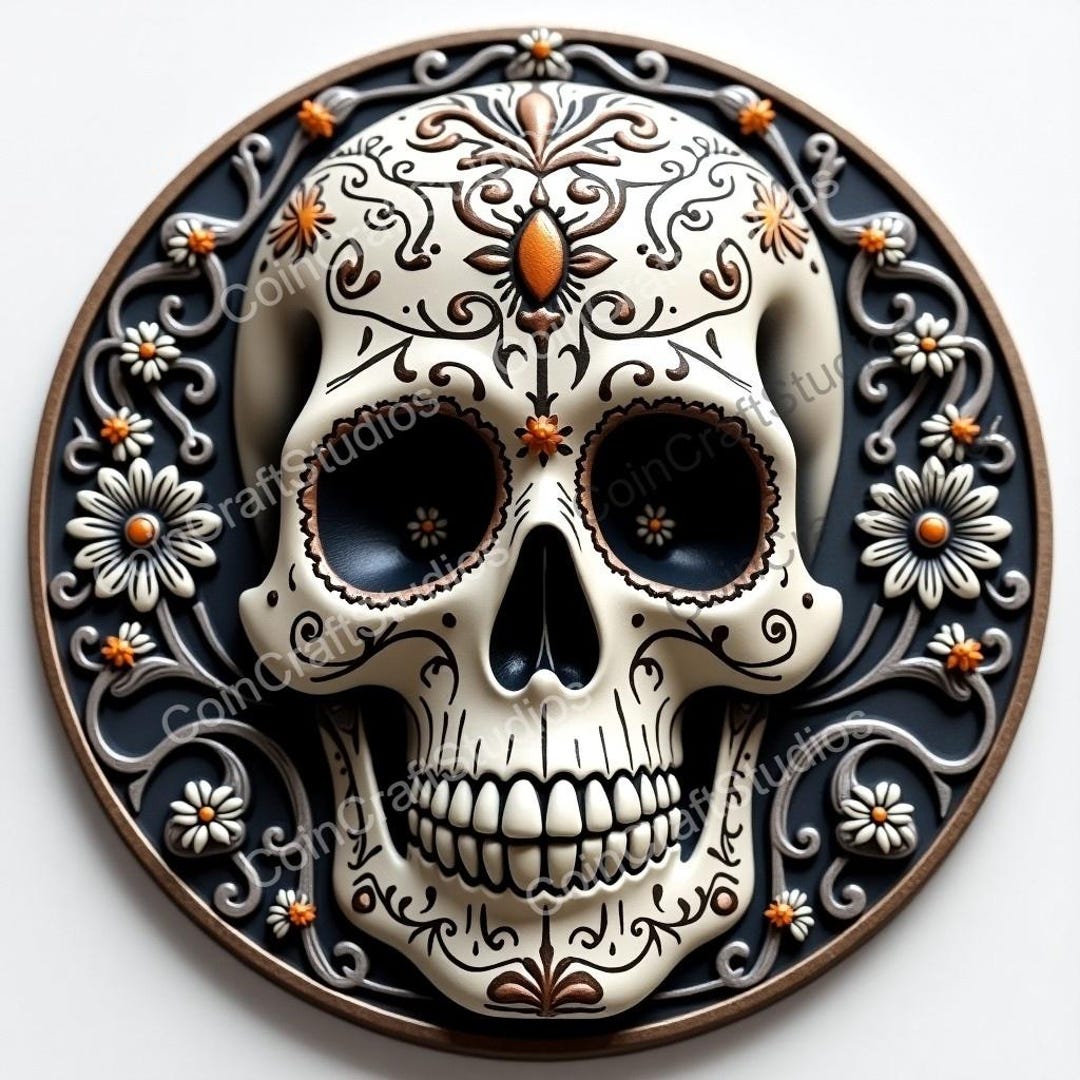 Sugar Skull Depth Map Coin for CNC & Fiber Laser Engraving | Custom ...