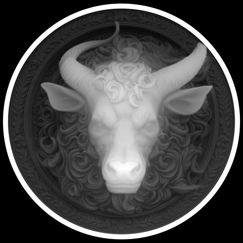 Majestic Bull Coin | Depth Map PNG for CNC & Fiber Laser Engraving ...