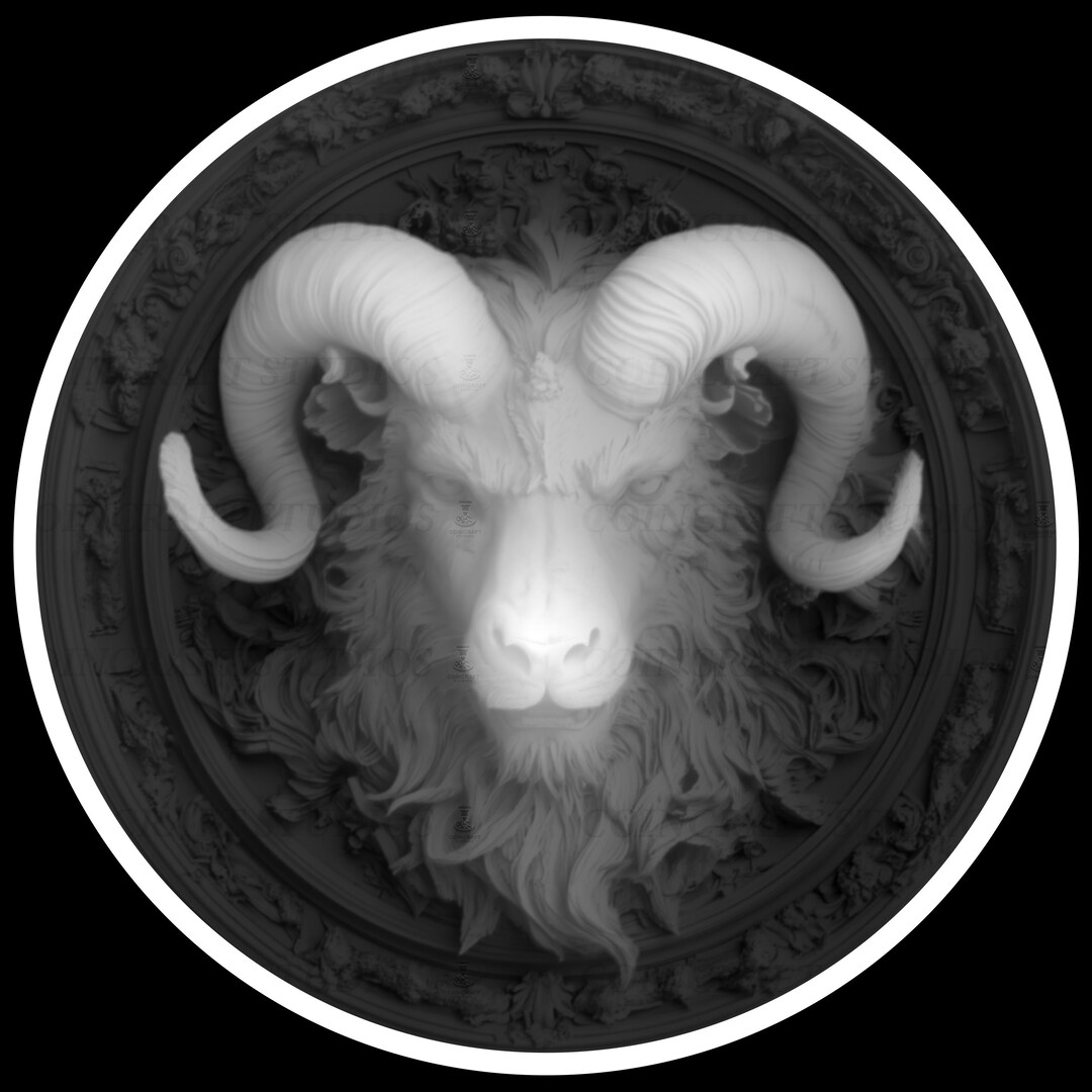 Majestic Ram Coin | Depth Map for CNC & Fiber Laser Engraving ...