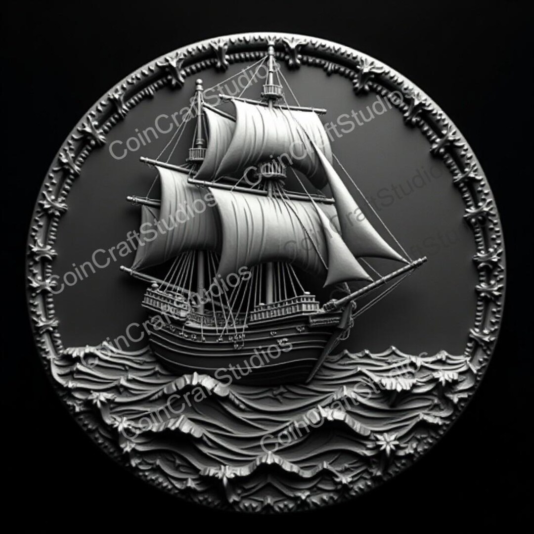 Viking Ship Depth Map Coin for CNC & Fiber Laser Engraving | Custom ...