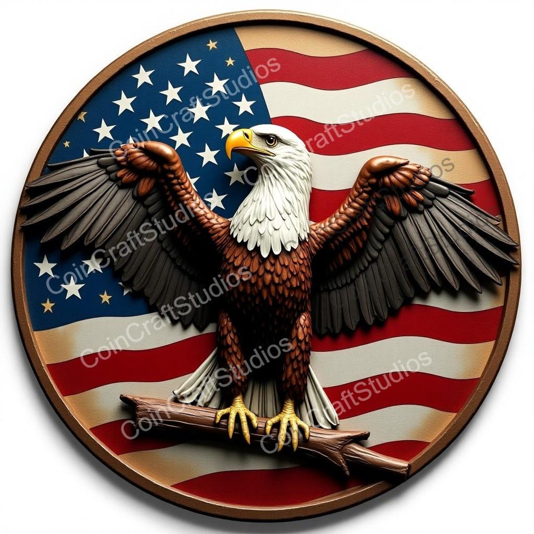 Patriotic Eagle Depth Map Coin for CNC & Fiber Laser Engraving | Custom ...