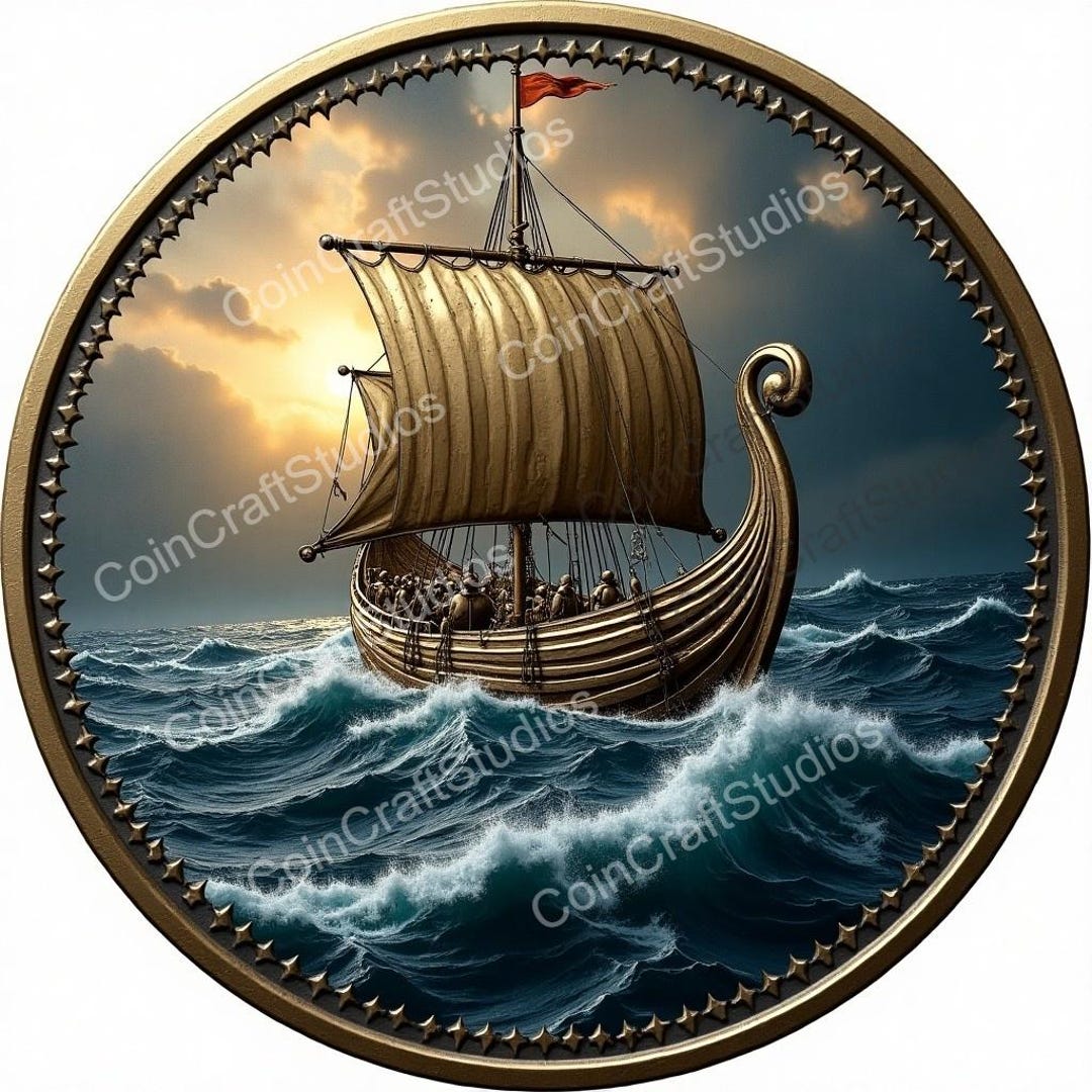 Viking Wave Depth Map Coin for CNC & Fiber Laser Engraving Custom Coins ...