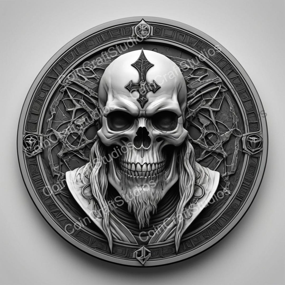 Crown of Bones Depth Map Coin for CNC & Fiber Laser Engraving | Custom ...