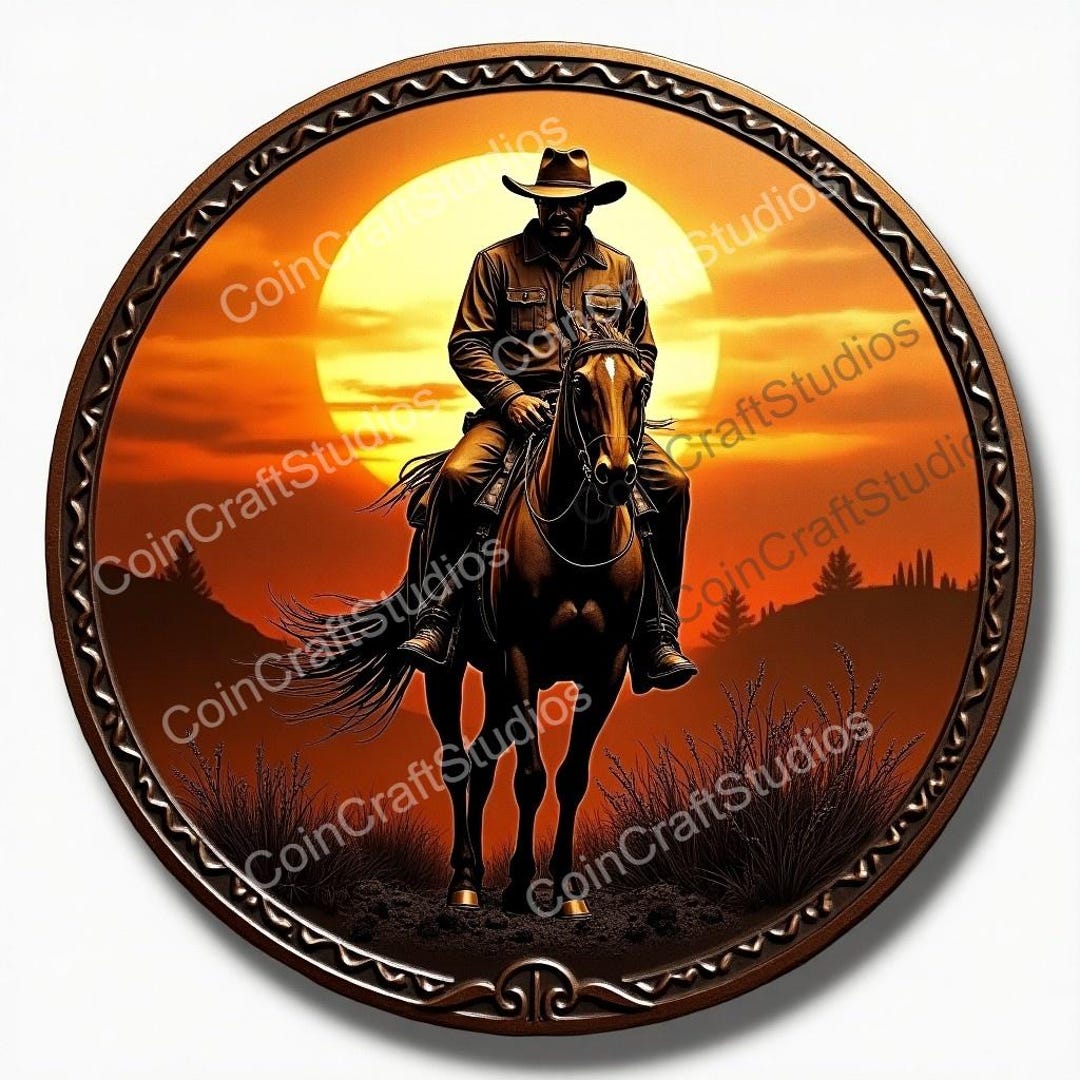 Sunset Cowboy Depth Map Coin for CNC & Fiber Laser Engraving Custom ...