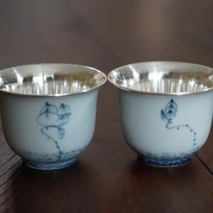 990 Fine Silver Tea Cup: Hmong Watercolor Lotus Design - Etsy
