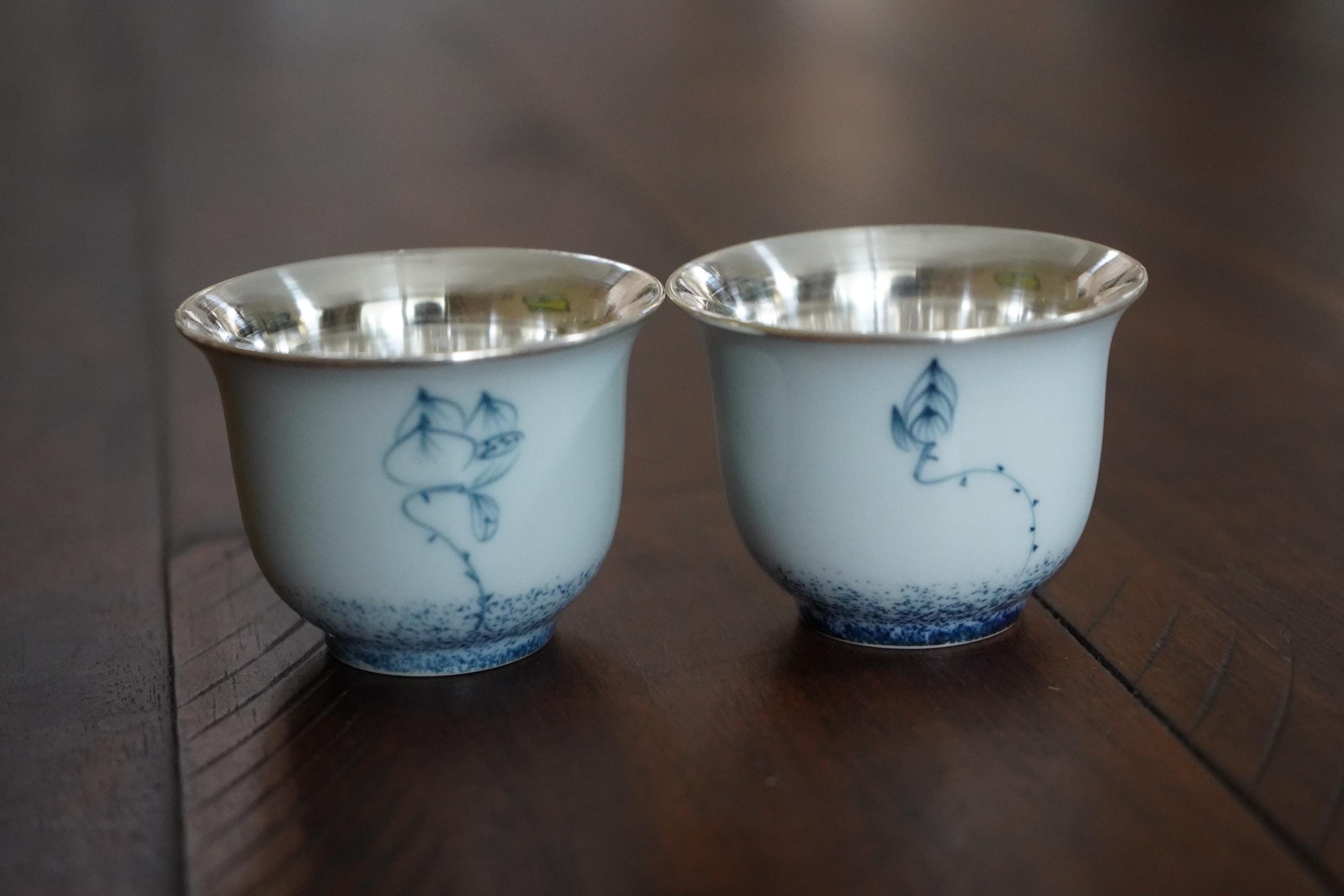 990 Fine Silver Tea Cup: Hmong Watercolor Lotus Design - Etsy