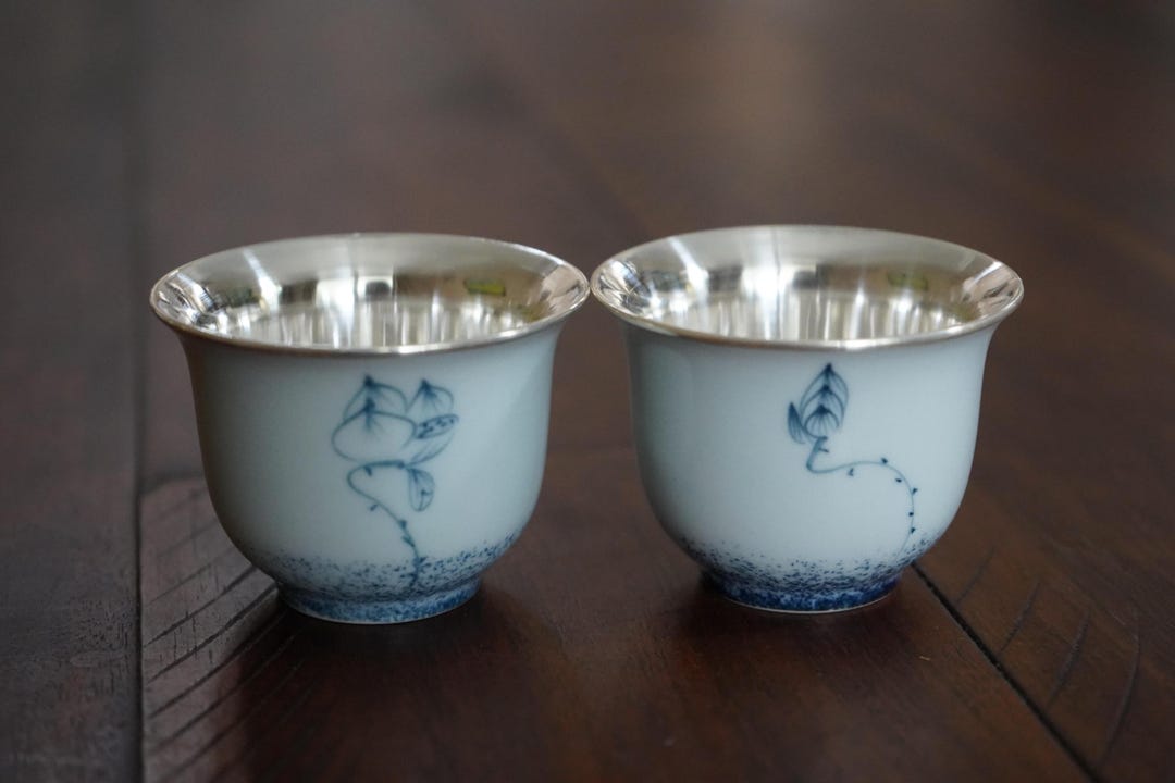 990 Fine Silver Tea Cup, Watercolor Lotus Pure Silver Cup, Hmong ...