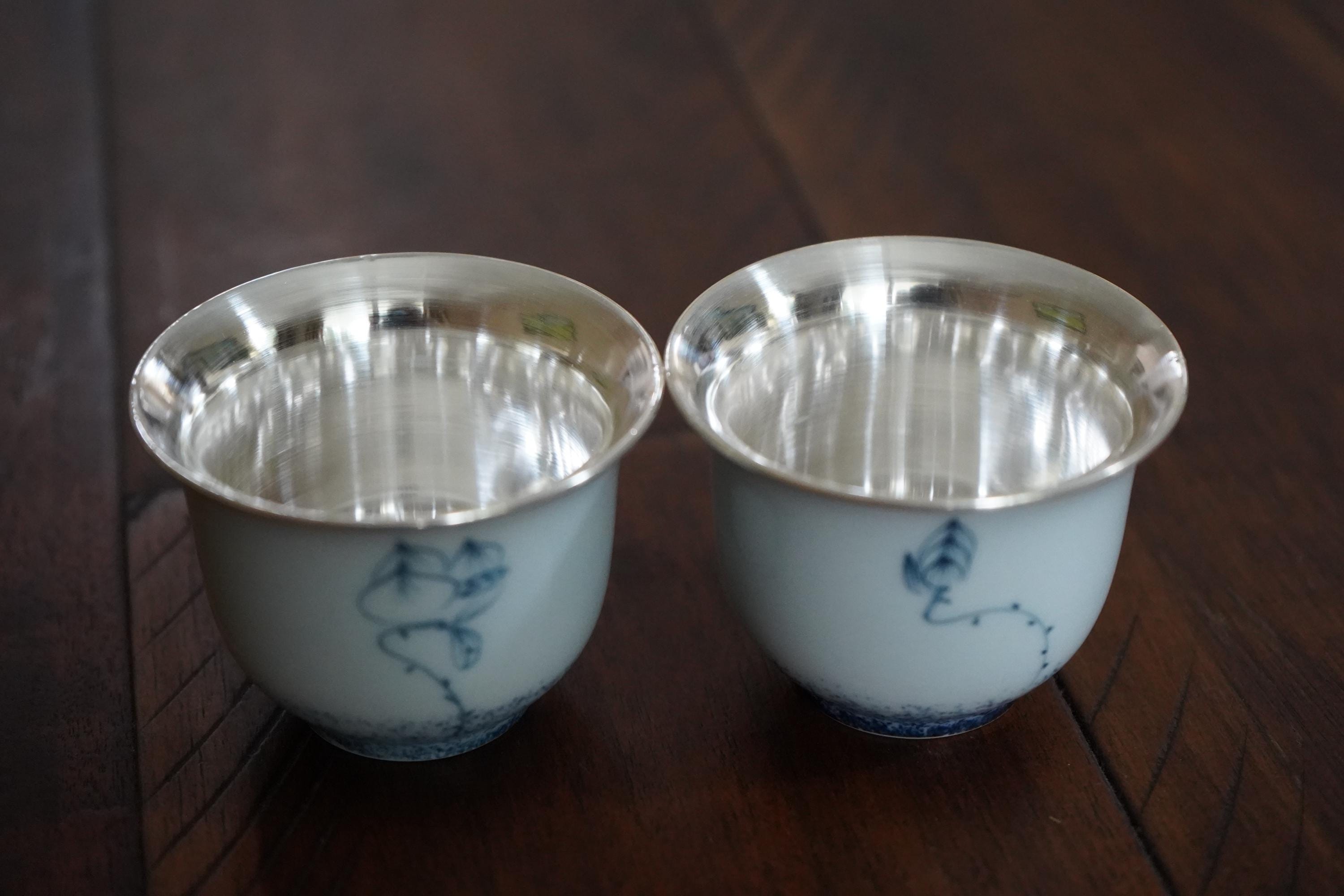 990 Fine Silver Tea Cup: Hmong Watercolor Lotus Design - Etsy