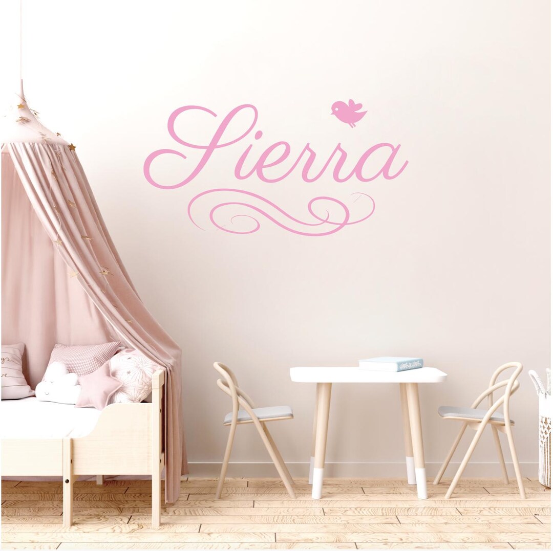 Customized Monogram Girl Bedroom Wall Decals, Personalized Bird Name ...
