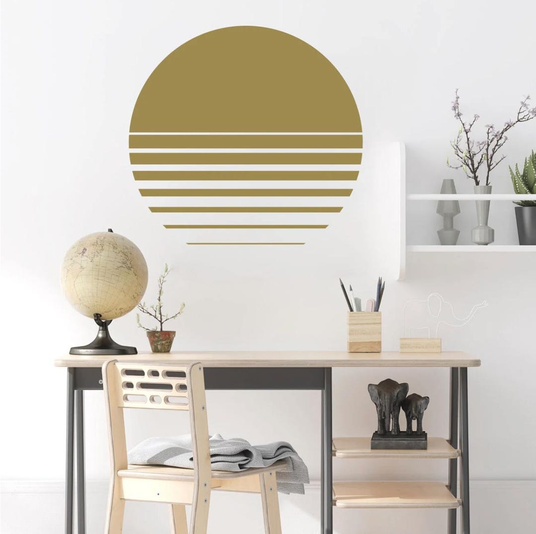 Retro Sun Wall Decal, Children's Playroom Sunset Sticker, Kids Sunshine ...