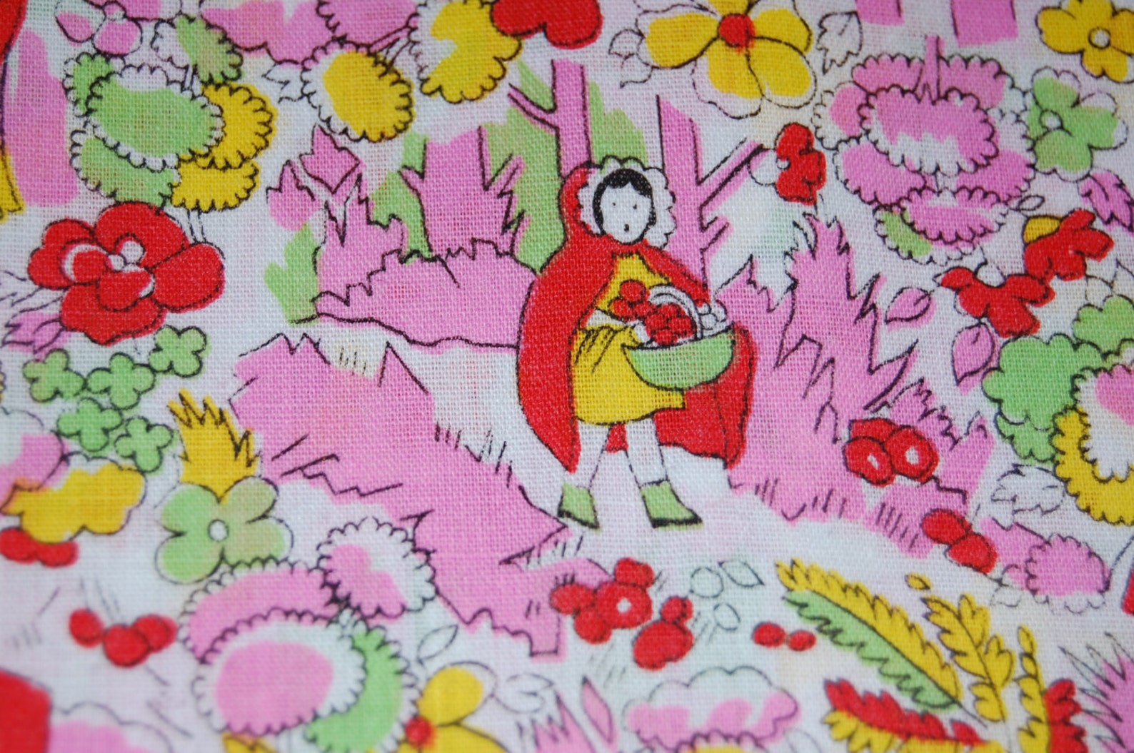 Vintage Retro Peter Pan Fabrics Red Riding Hood Wolf Floral Fabric 1 ...