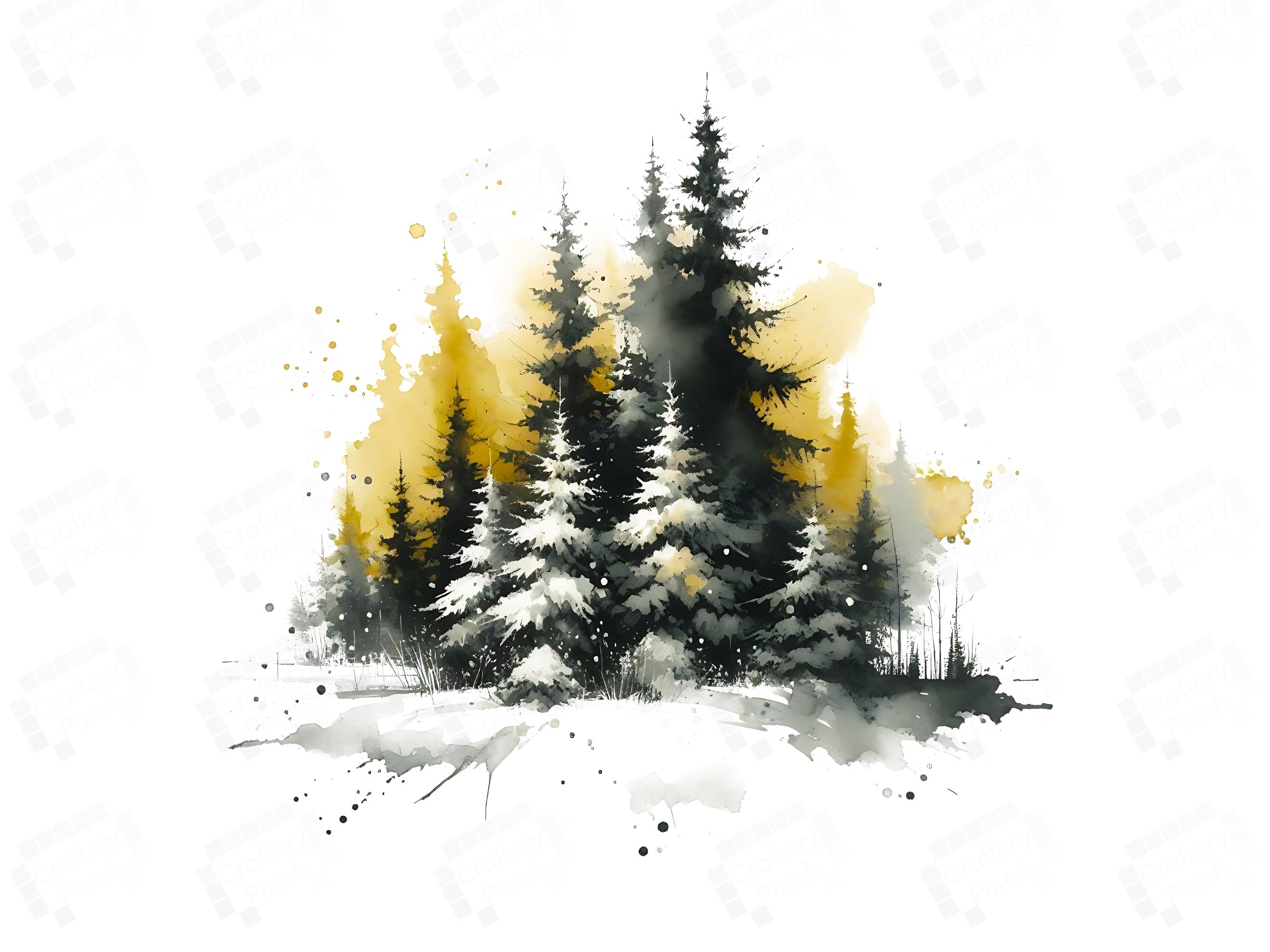 10 Winter Forest Landscape Watercolor Clipart Bundle Png Files Woodland ...