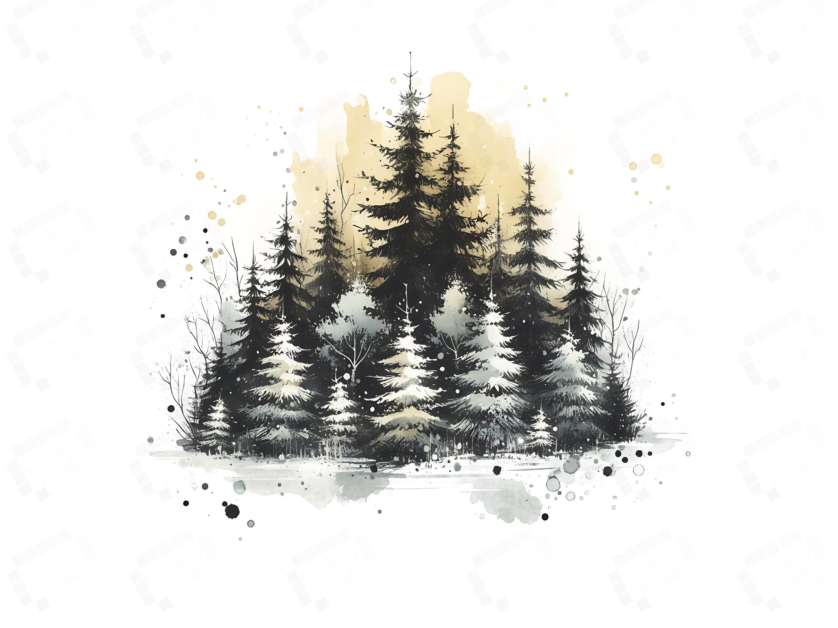 10 Winter Forest Landscape Watercolor Clipart Bundle Png Files Woodland ...