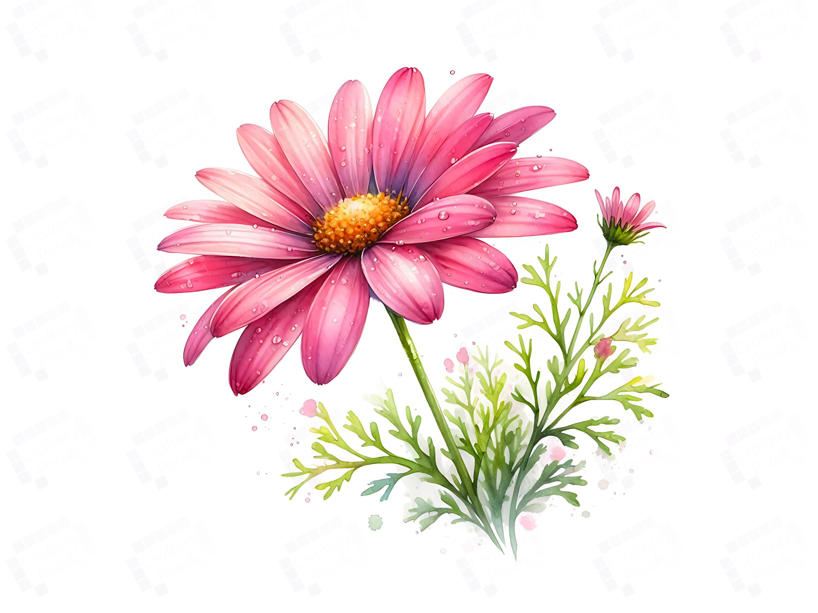 10 April Birth Month Flower Clipart Watercolor Pink Daisy Boho Pictures ...