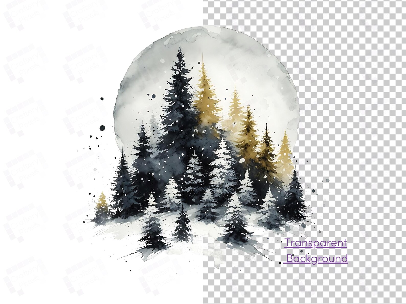 10 Winter Forest Landscape Watercolor Clipart Bundle Png Files Woodland ...
