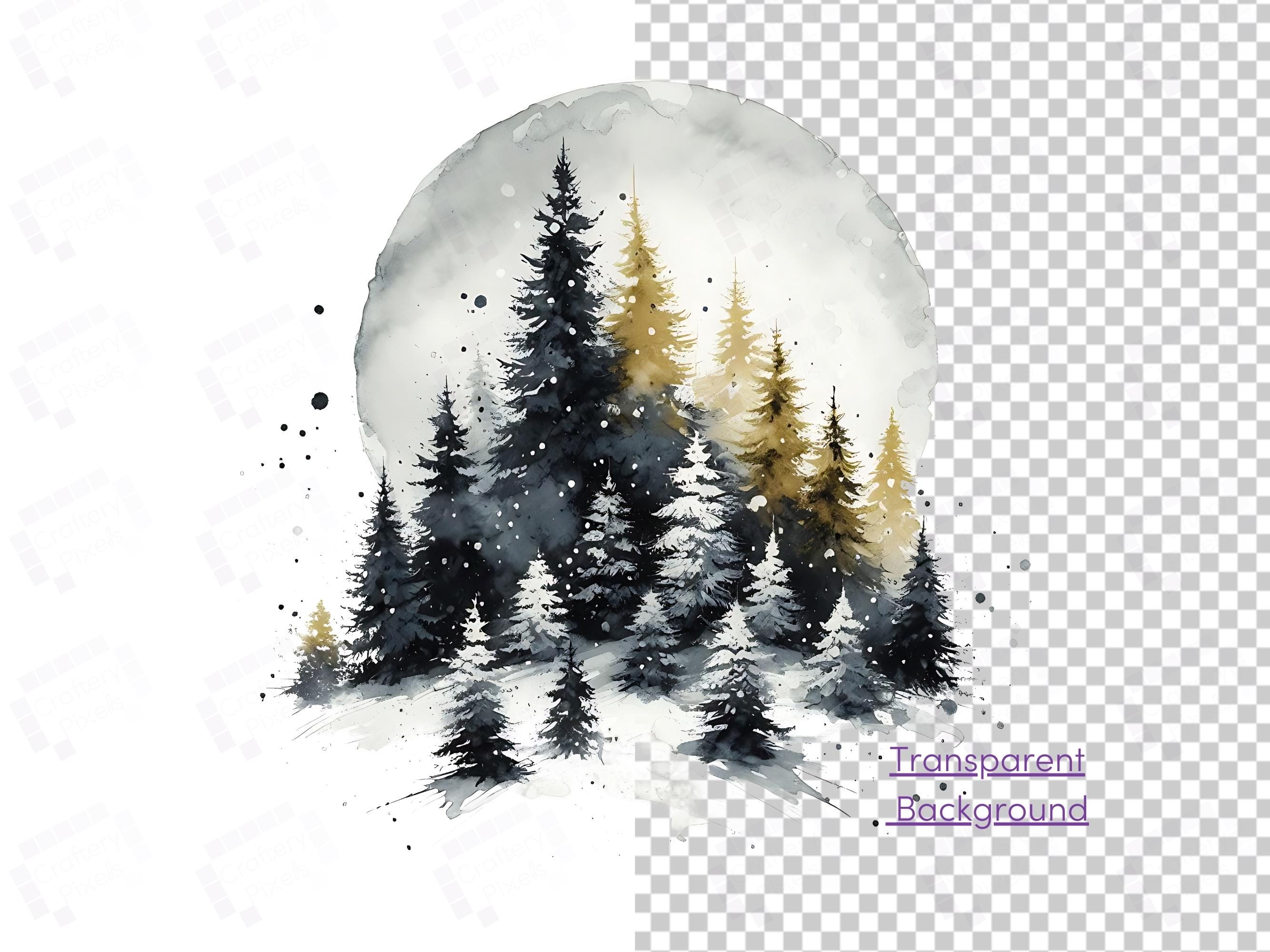 10 Winter Forest Landscape Watercolor Clipart Bundle Png Files Woodland ...