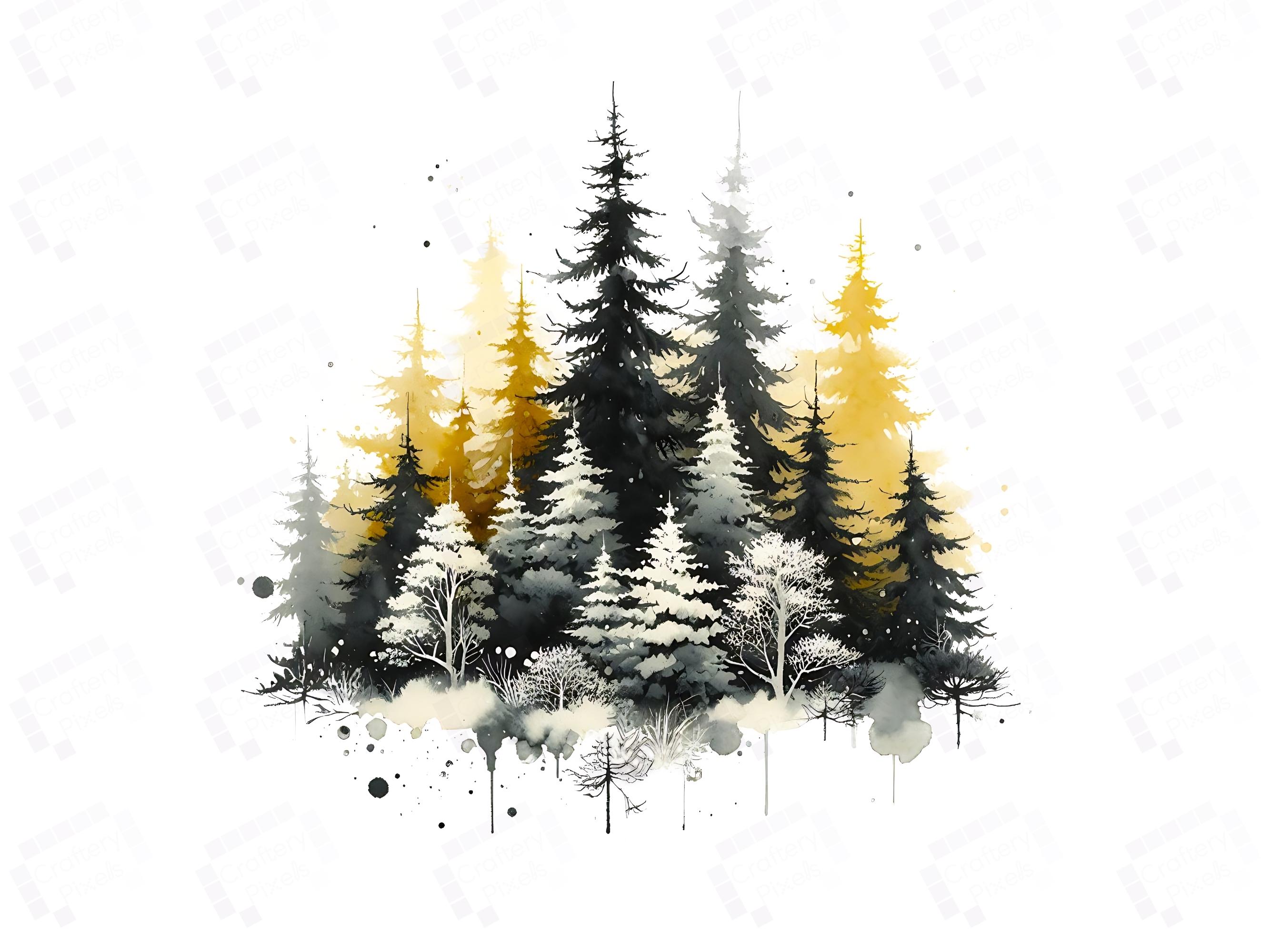 10 Winter Forest Landscape Watercolor Clipart Bundle Png Files Woodland ...