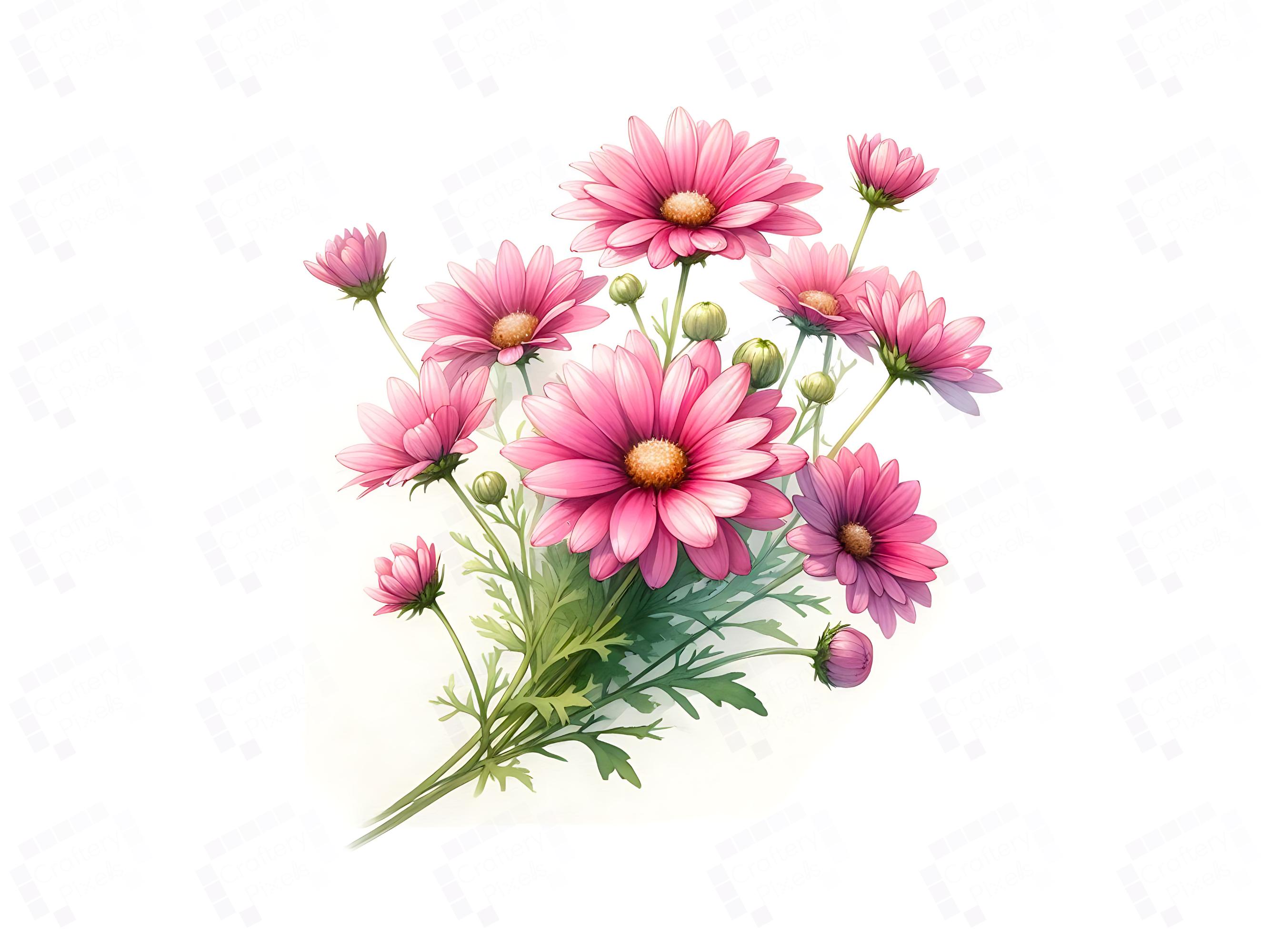 10 April Birth Month Flower Clipart Watercolor Pink Daisy Boho Pictures ...