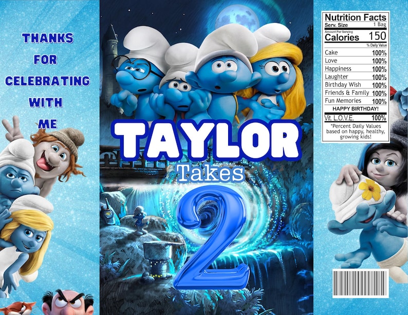 Editable Smurf's Birthday Party Favors - Etsy