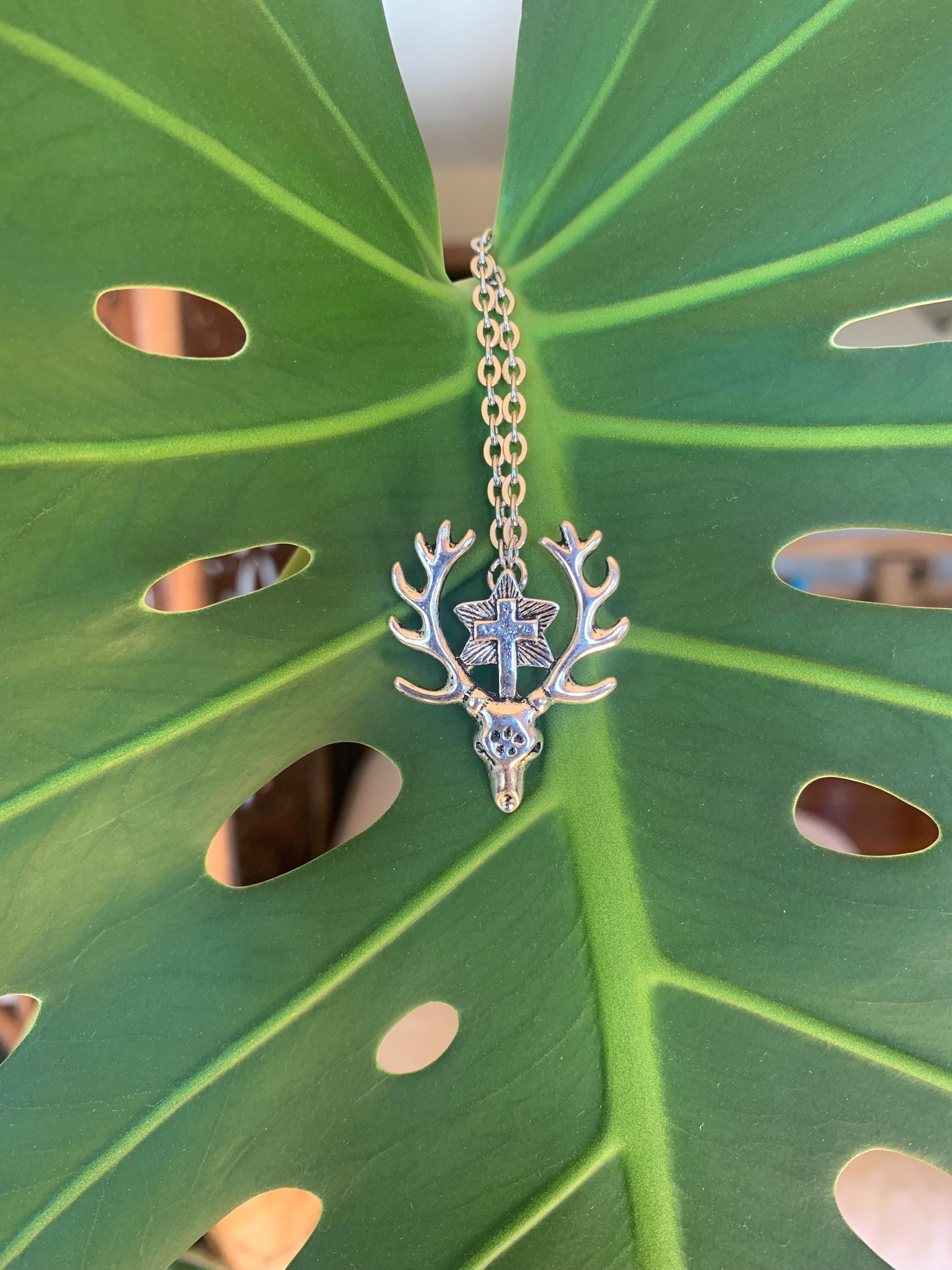 Wildlife Hunter Necklace Stag Skull Faith Jewelry Antique Silver Patron ...