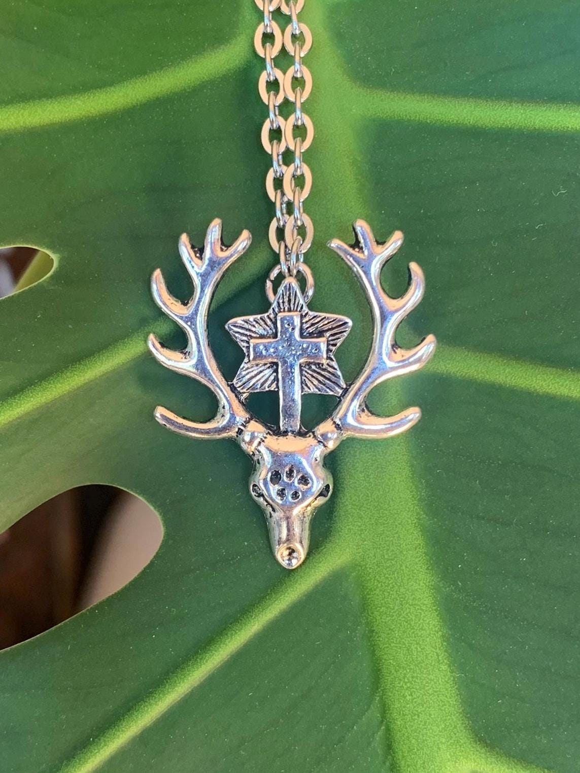 Wildlife Hunter Necklace Stag Skull Faith Jewelry Antique Silver Patron ...