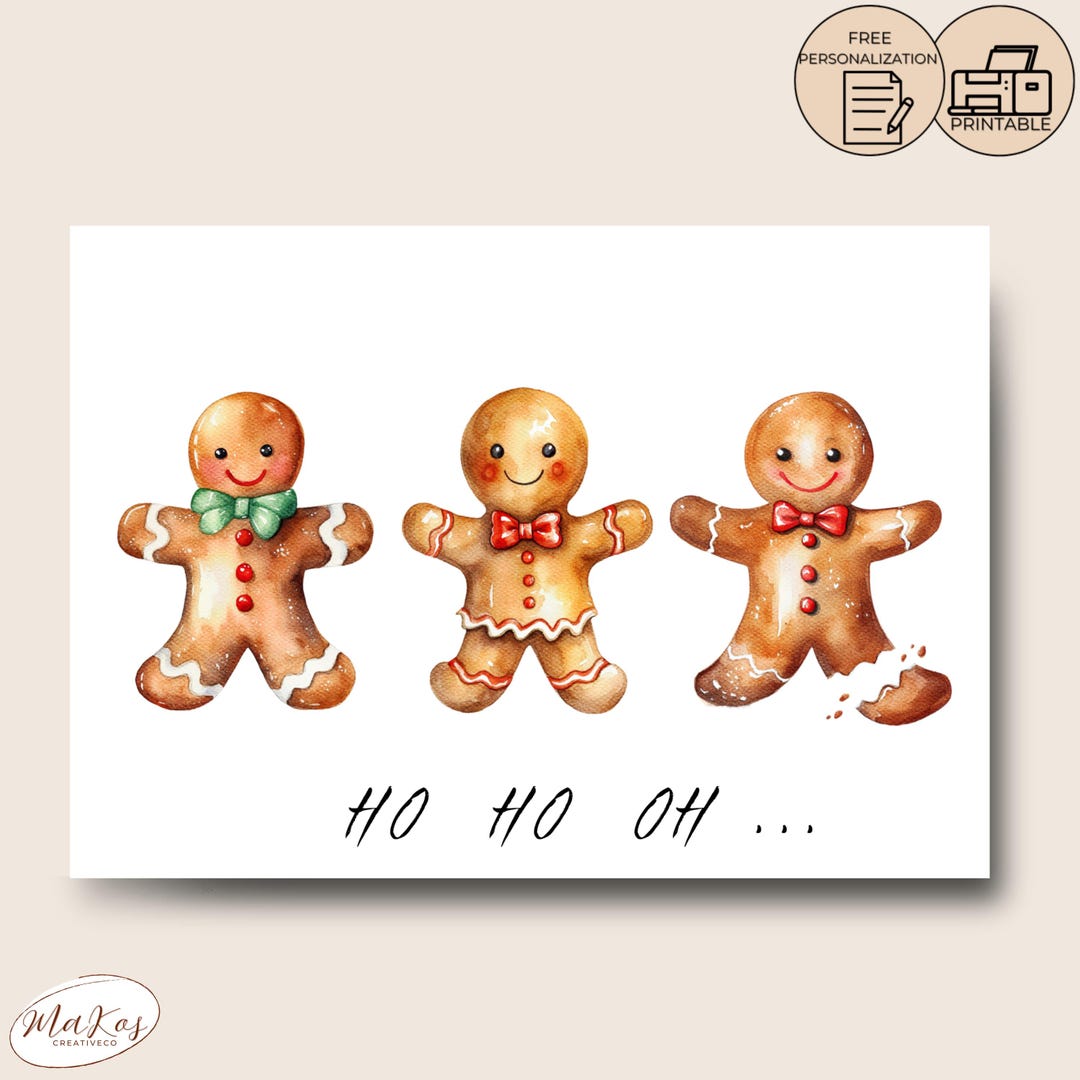 Printable Funny Gingerbread Christmas Card Watercolor Holiday Humor ...