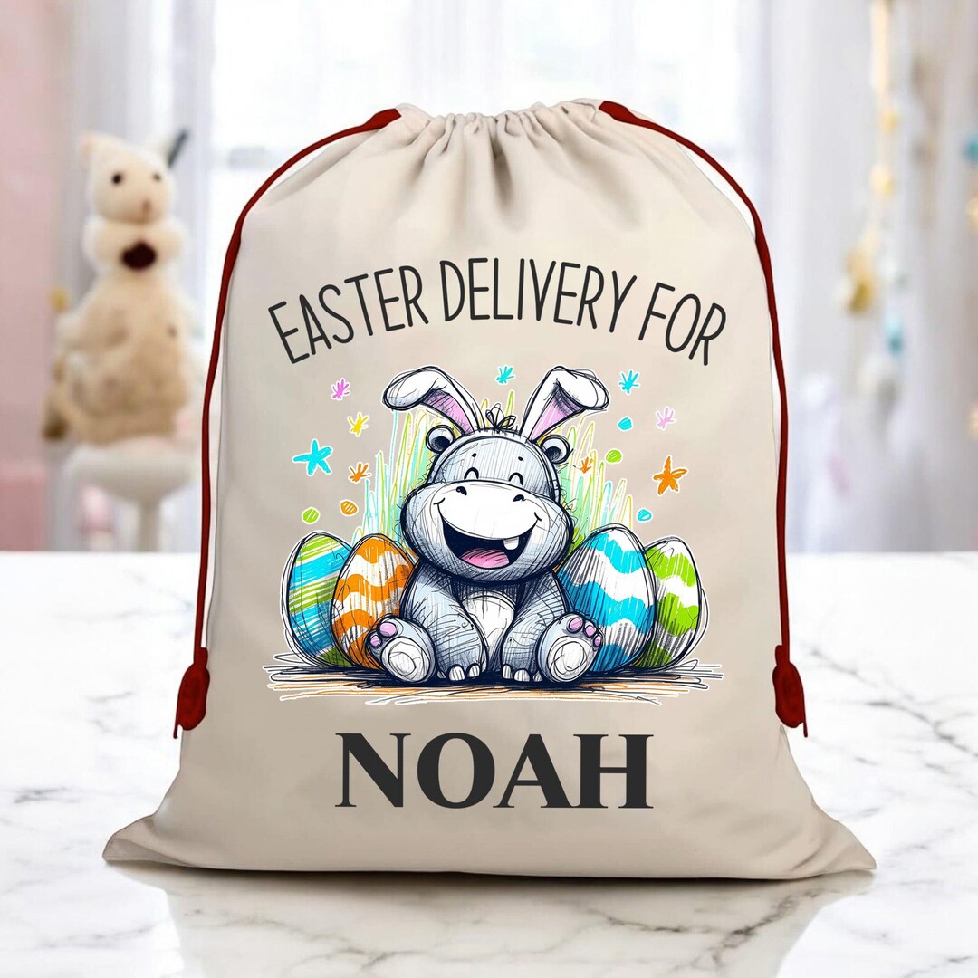 Personalized Easter Treat Bag, Custom Name Hippo Sack, Kids Easter ...