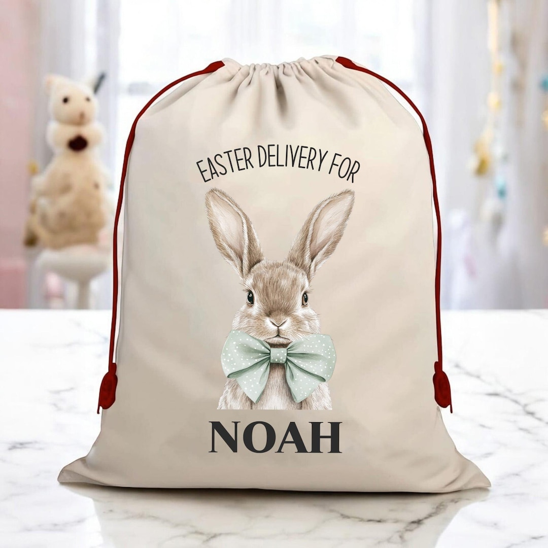 Personalized Easter Bunny Gift Bag, Custom Name Easter Sack, Kids Easter Basket, Easter Egg Hunt ...