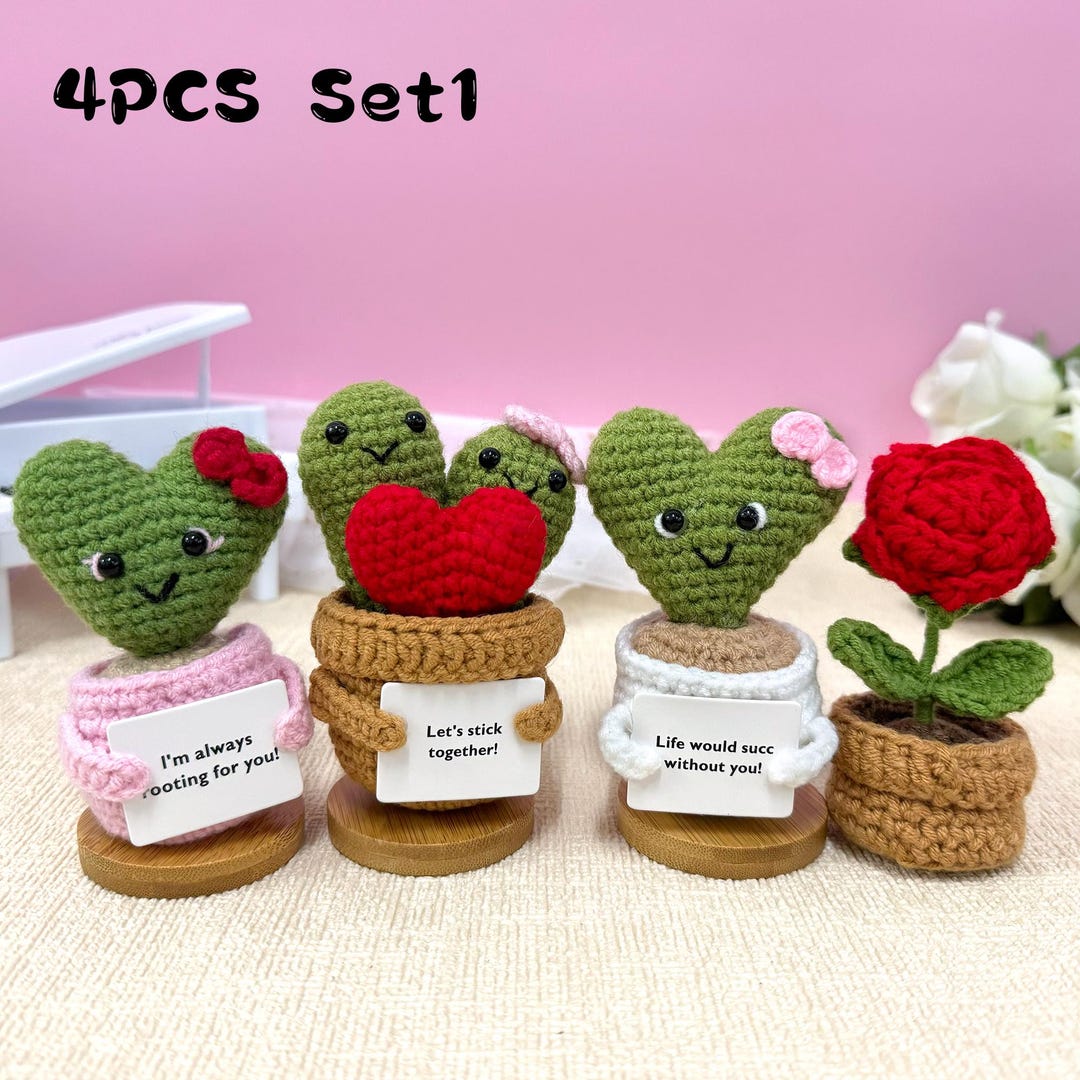 Valentines Day Heart Flower Crochet Cactus Plant Gifts,personalized ...