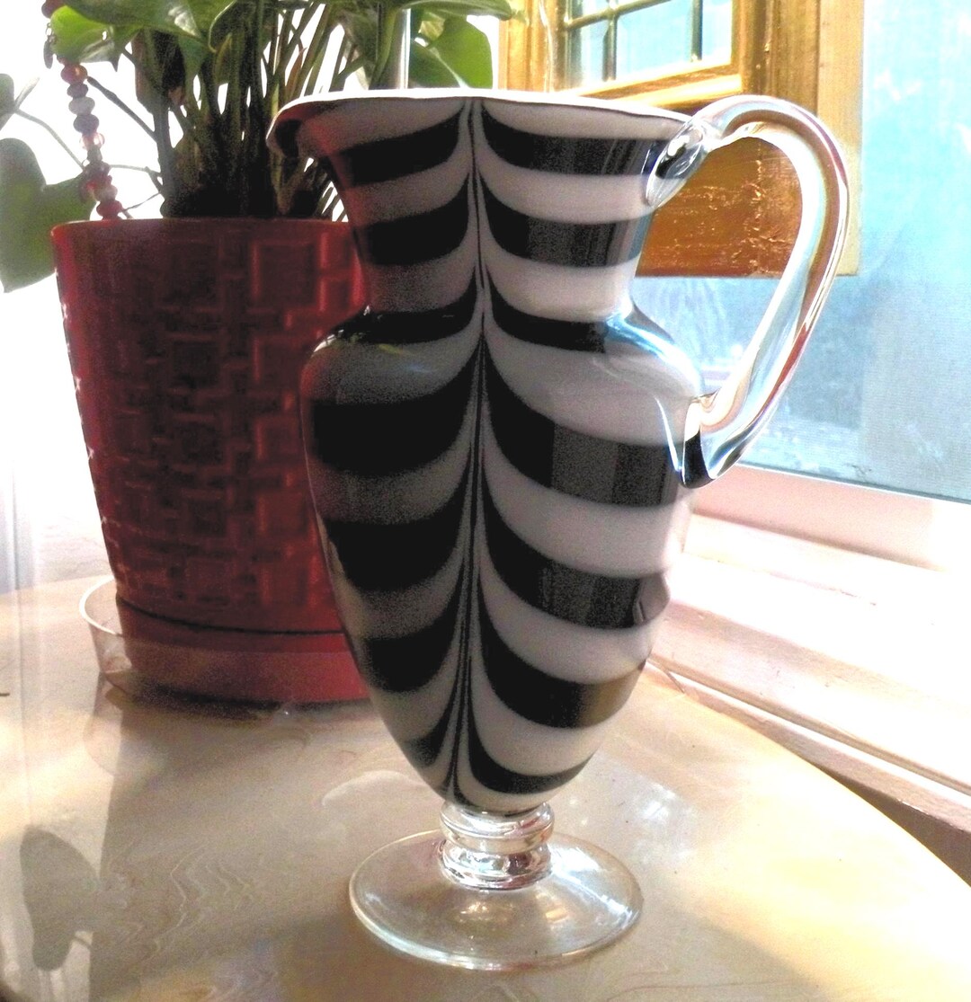 Vintage Hand-blown Amici Zebra Print Pitcher, Y2K Aka Year 2000 Retro ...