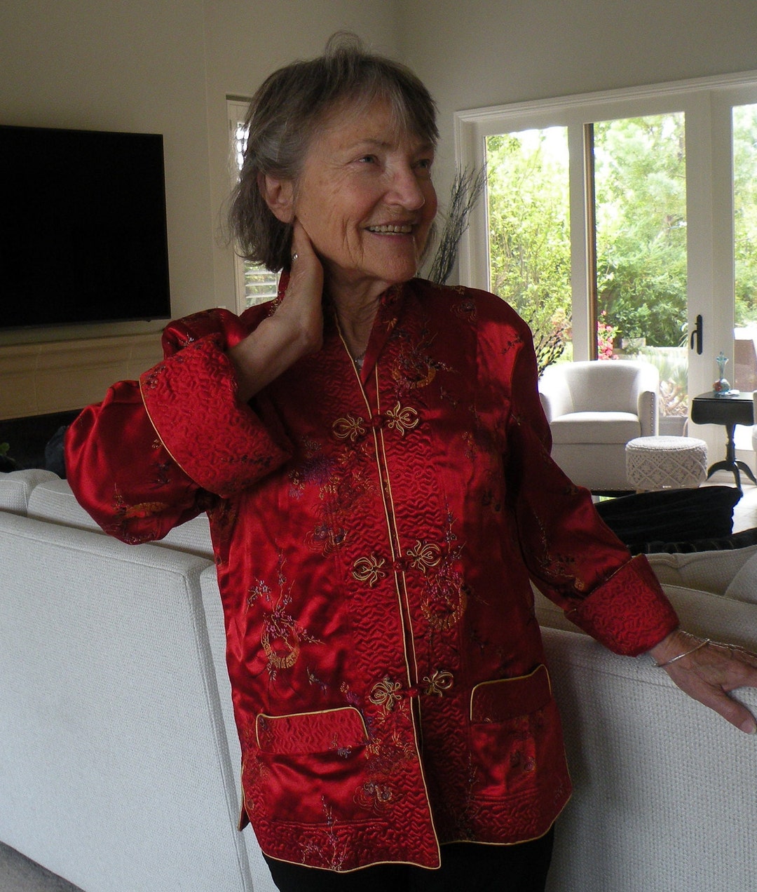 Retro Asian Red Silk Satin Jacket, 60s Vintage Chinese Jacket With ...