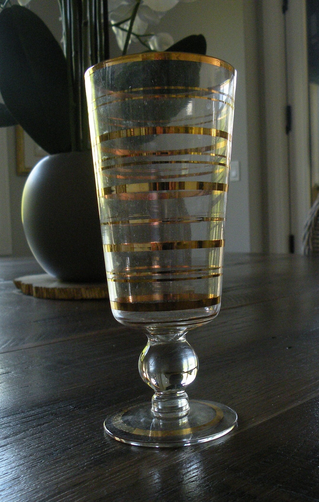 Vintage Stemmed Water Glass Clear With Gold Trim, Mid Century-modern ...