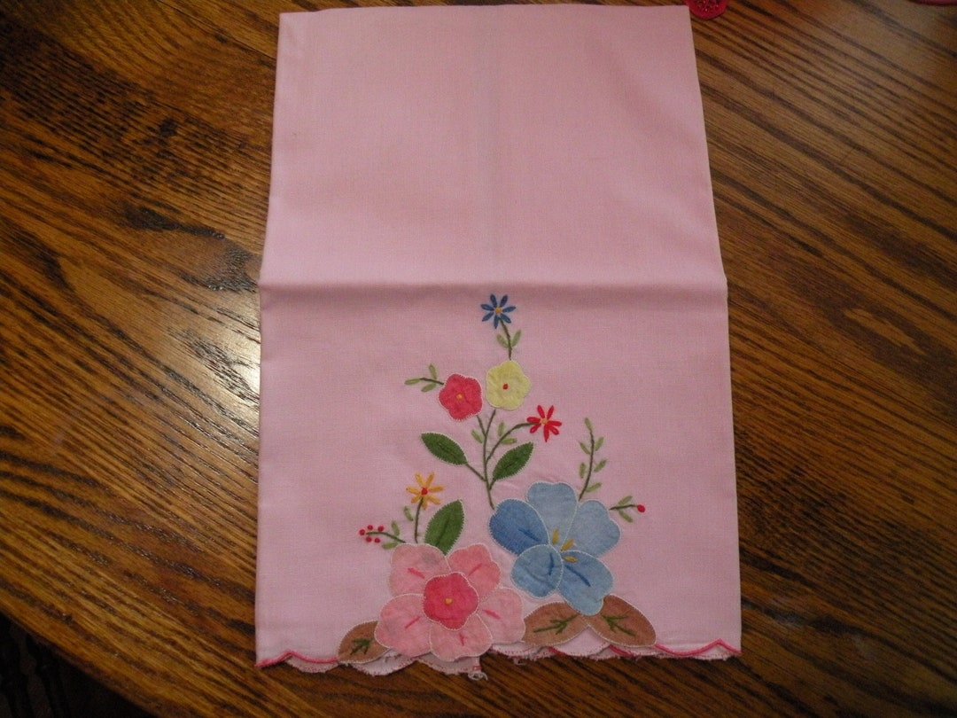 Embroidered and Appliqued Guest Towels, Floral Hand Towels, Pink Tea ...