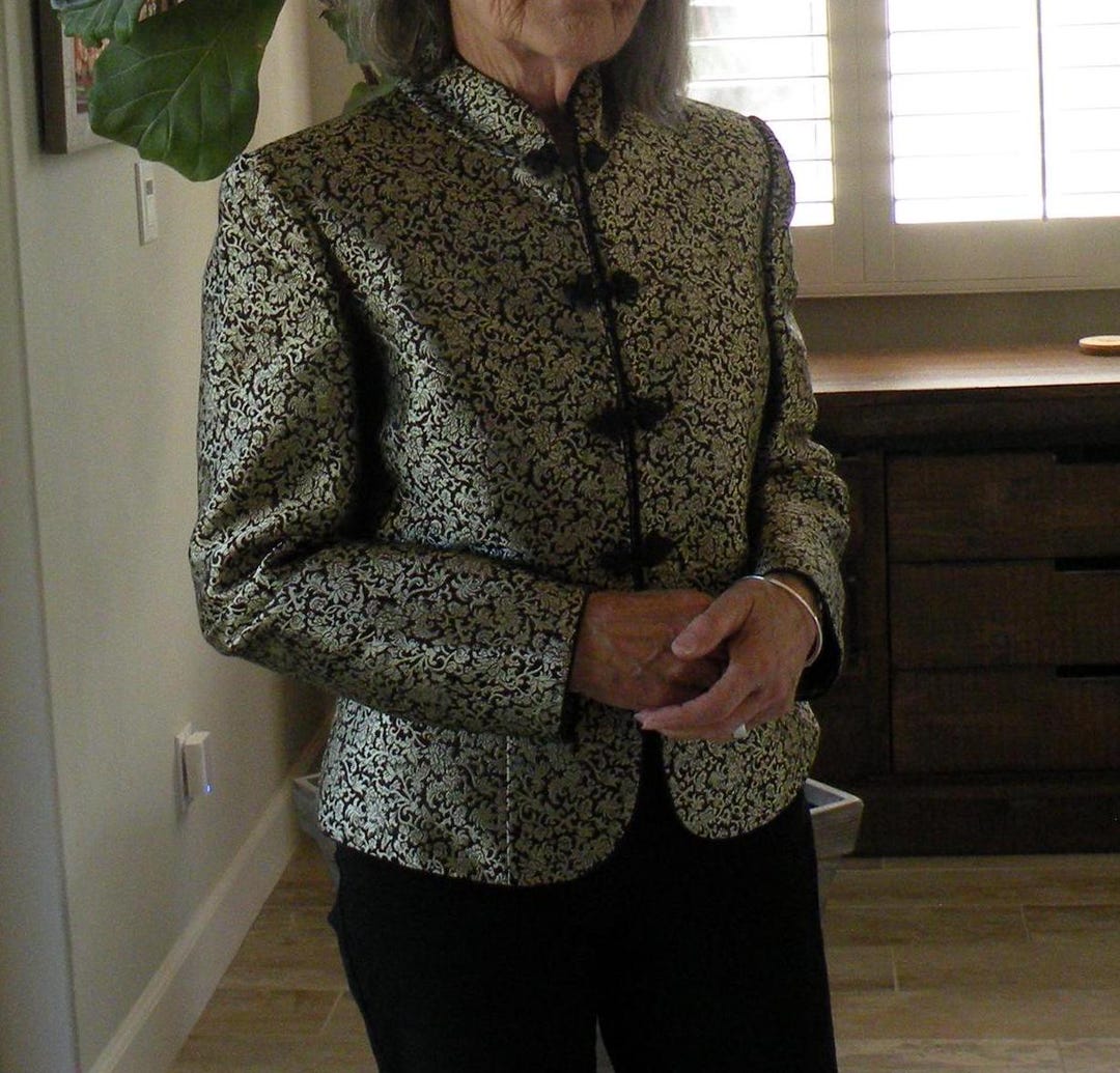 Vintage Asian Chinese Ethnic Black Silk and Metallic Gold Brocade ...