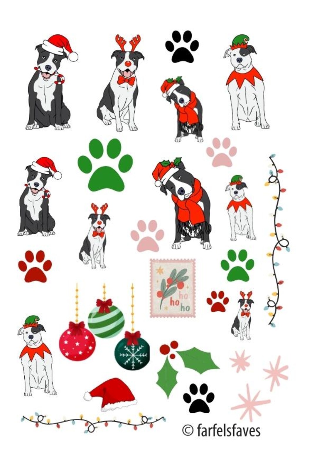 3 Pack Unique Pit Bull Christmas Nail Art - Etsy