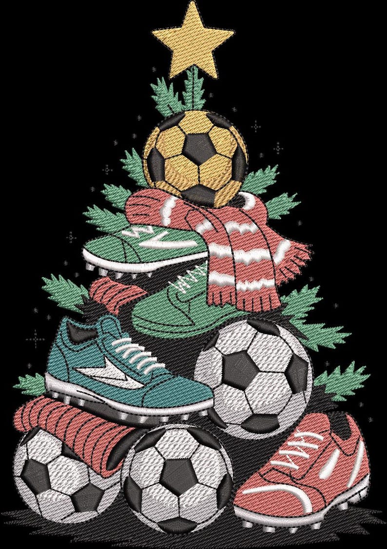 Christmas Tree of Footballs - Machine Embroidery Design - DST, PES, VP3 ...